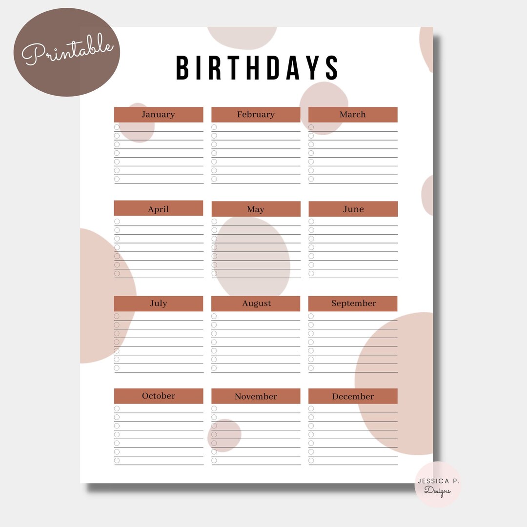 Birthday Calendar, Birthday Reminder, Tracker, Birthday Log, Important ...