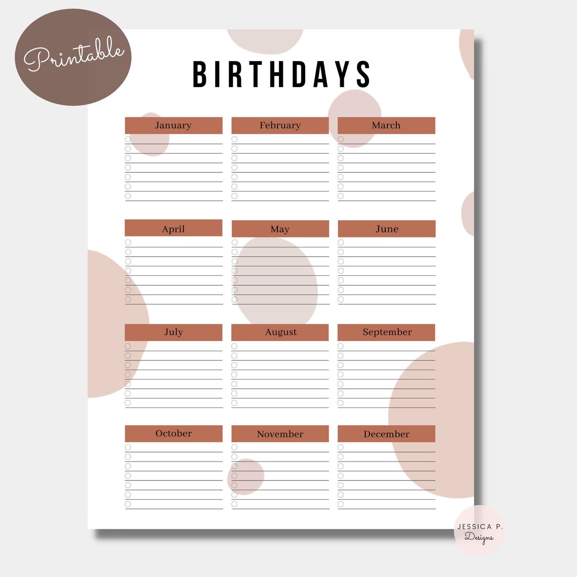 Birthday Calendar, Birthday Reminder, Tracker, Birthday Log, Important ...