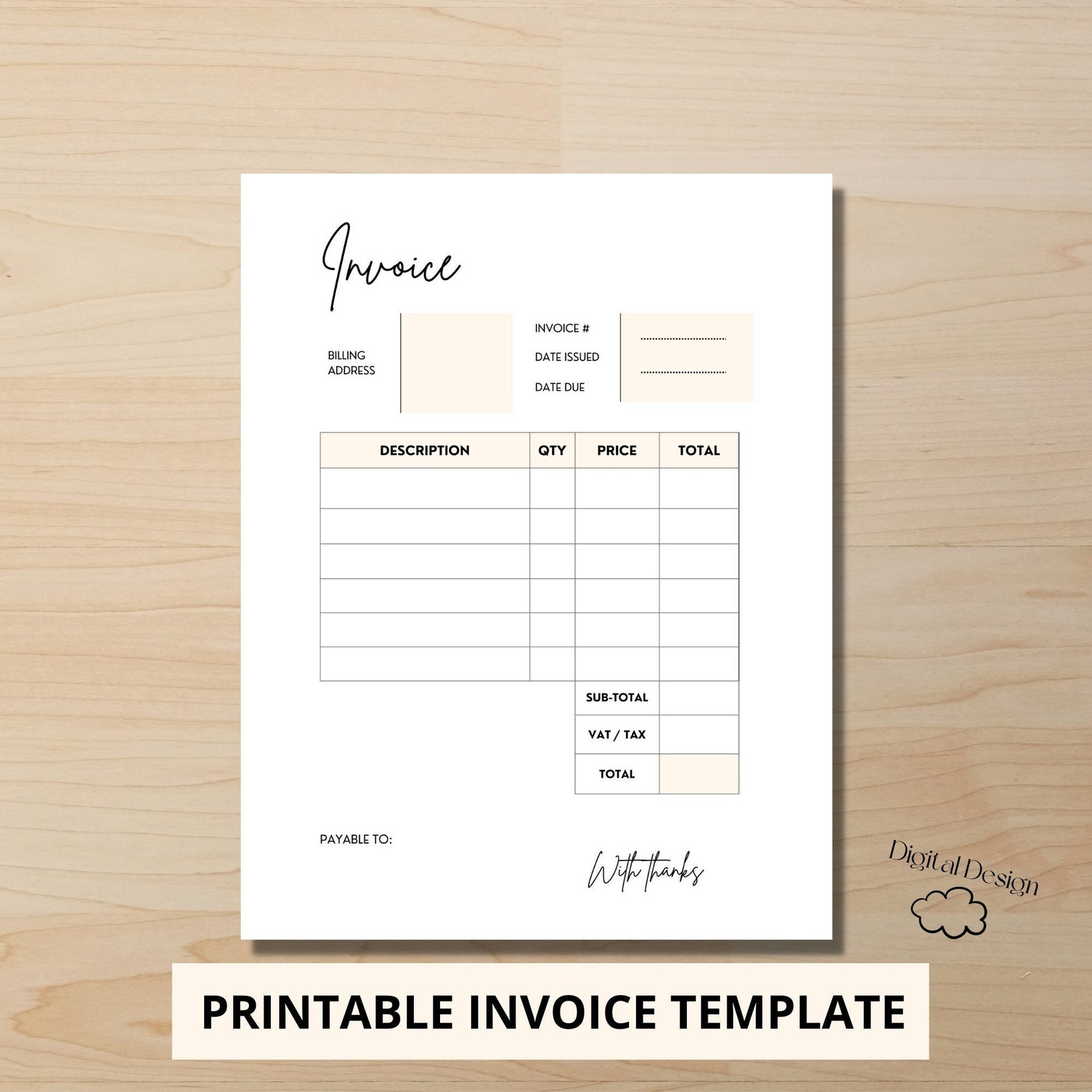 INVOICE TEMPLATE, Printable Invoice, Business Invoice, Small Business ...
