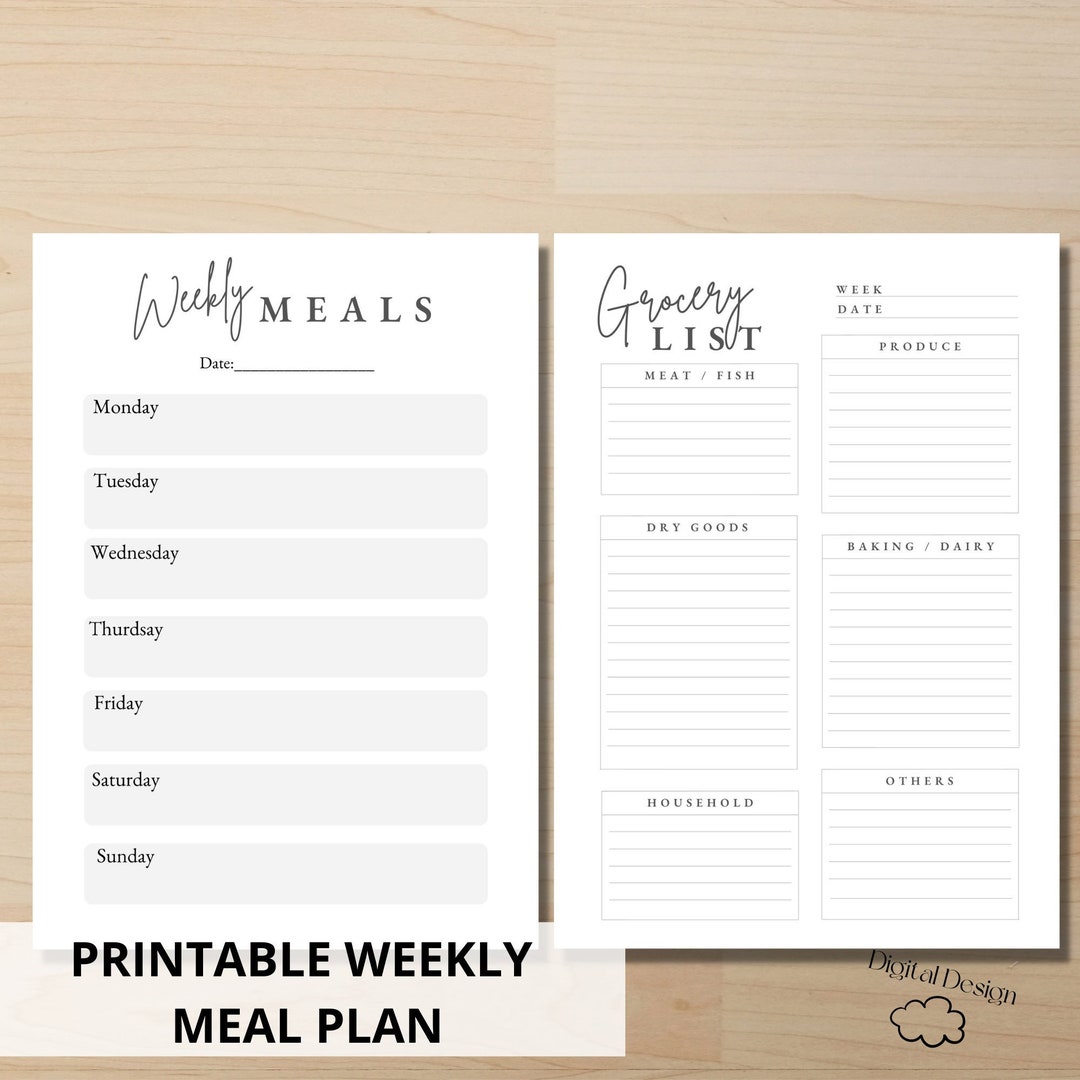 MEAL PLANNER, Weekly Meal Planner & Grocery List Printable PDF, Weekly ...