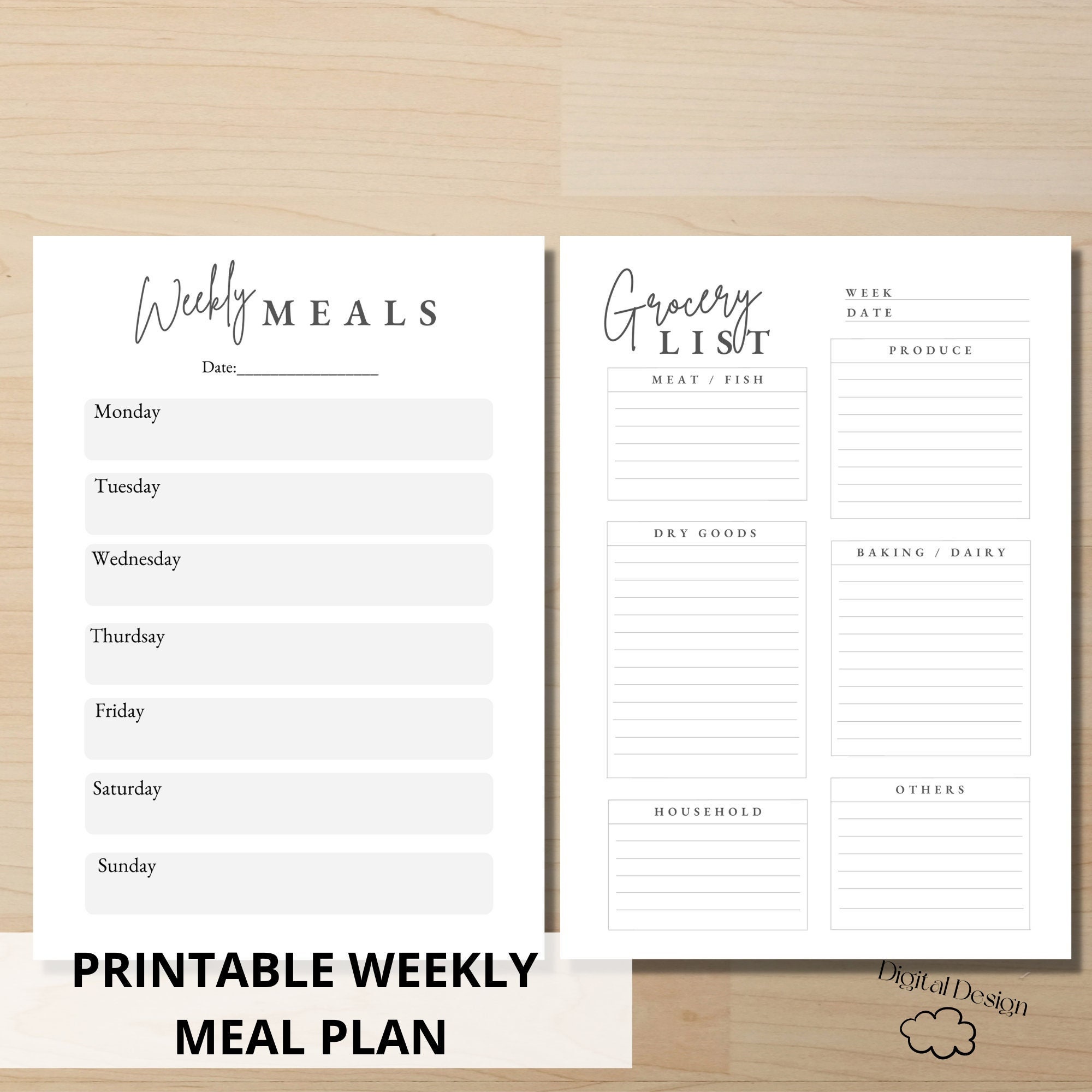 MEAL PLANNER, Weekly Meal Planner & Grocery List Printable PDF, Weekly ...