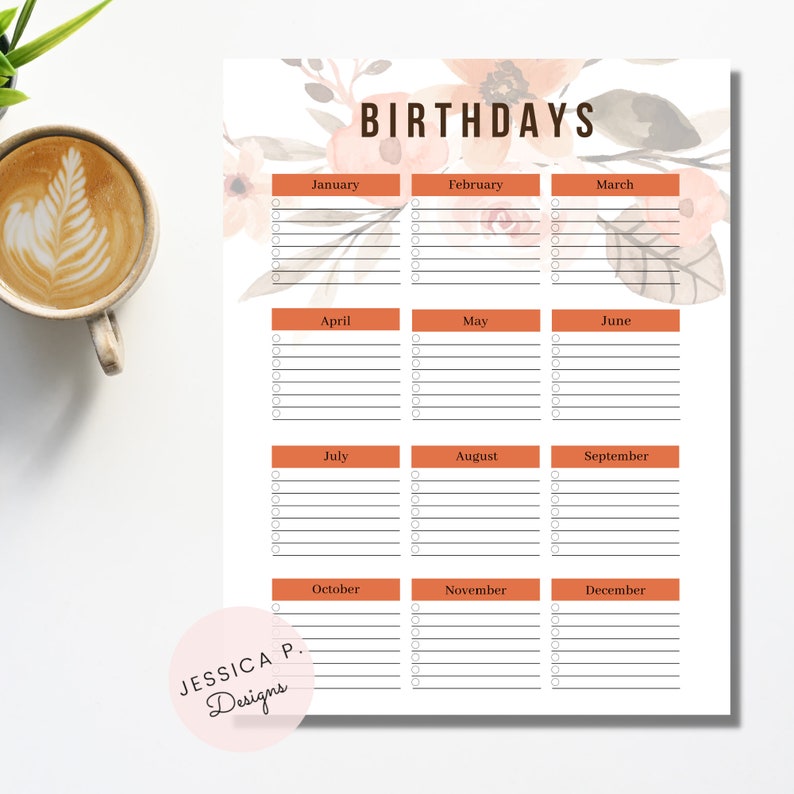 Birthday Calendar, Birthday Reminder, Tracker, Birthday Log, Important ...