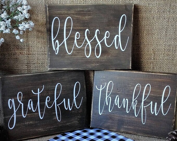 THANKFUL GRATEFUL BLESSED, Rustic Wood Signs, Farmhouse Style Signs ...