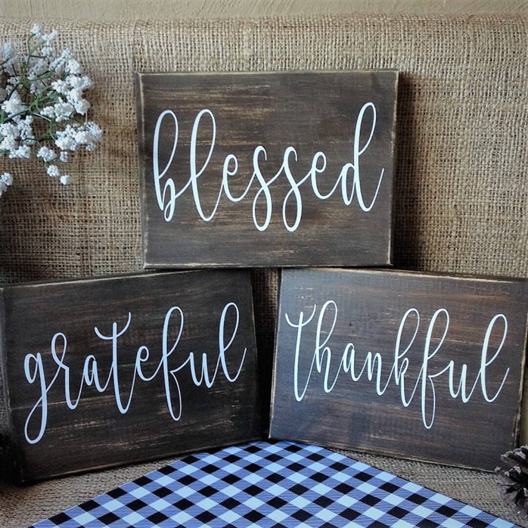 THANKFUL GRATEFUL BLESSED, Rustic Wood Signs, Farmhouse Style Signs ...
