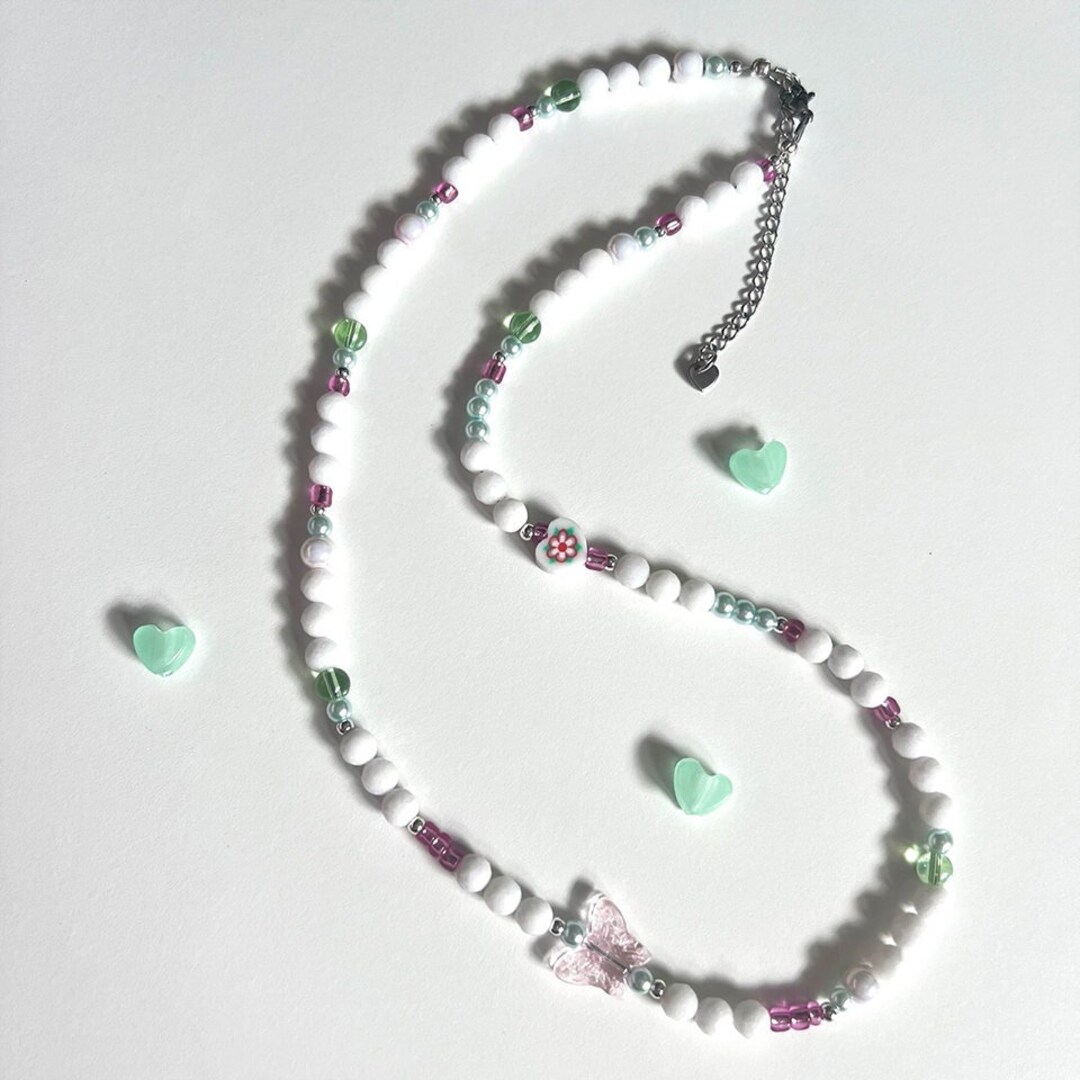 Pink, Blue, and White Sleepy Princess Beaded Necklace - Y2K Accessories ...