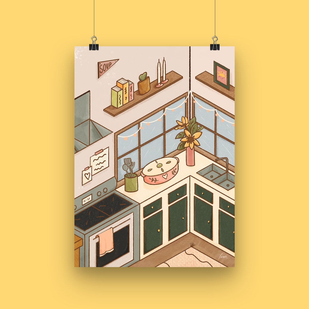 Cozy Kitchen Art Print – Food Lover Illustration (5x7) - Etsy