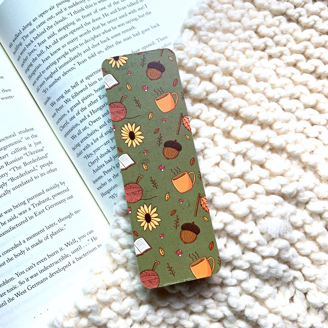 Warm and Cozy Autumnal Fall Bookmark - Green Mugs Knitting Reading ...