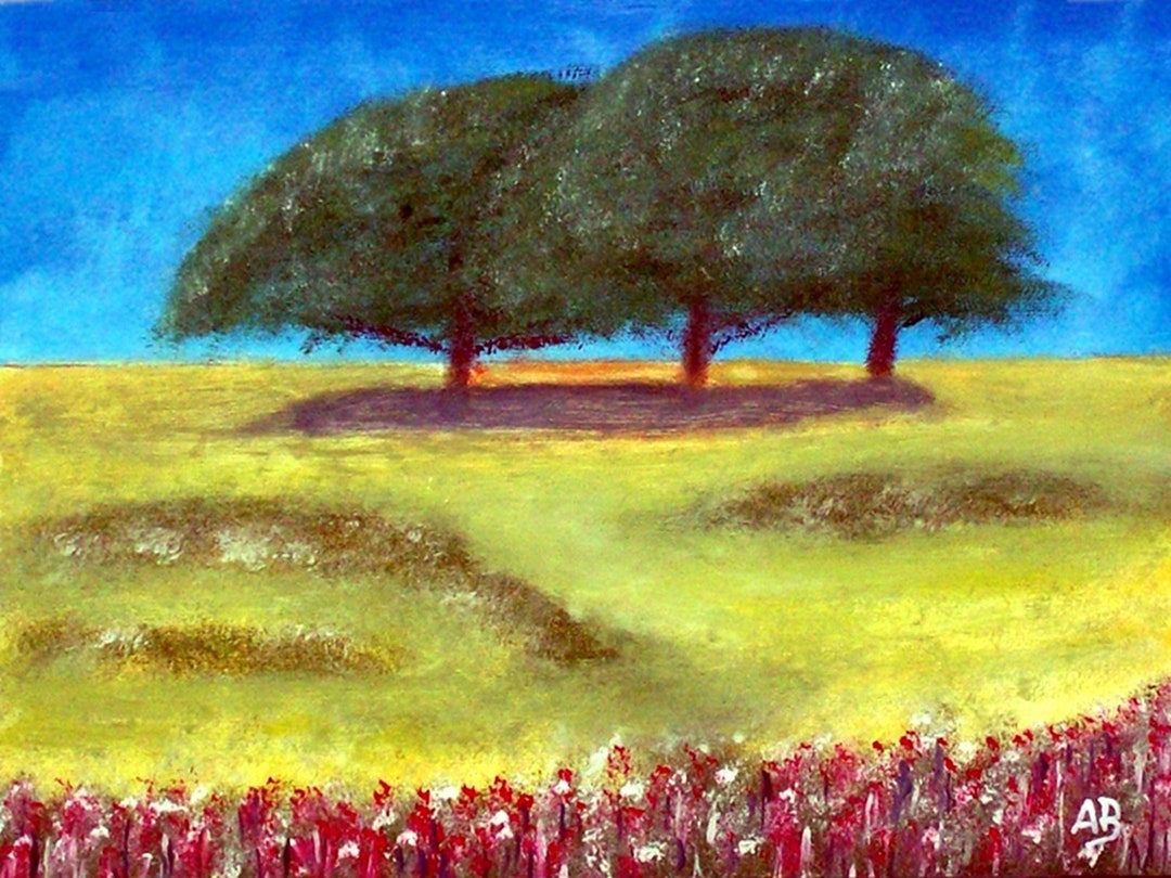 201850_three Trees, Oil Painting, Three Trees, Field, Meadow, Nature ...