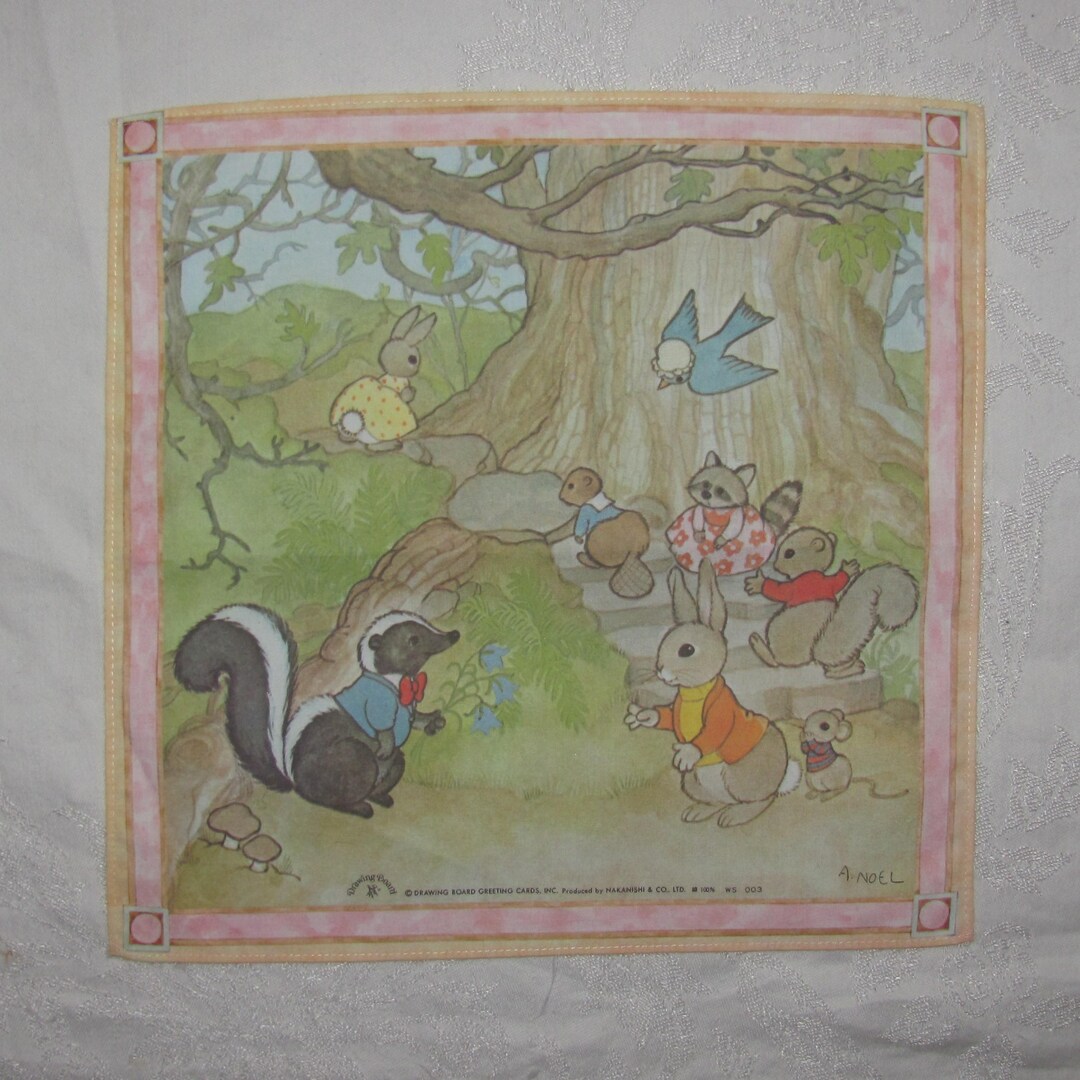 Vintage Drawing Board Greeting Cards Hankie, Fabric Panel - Animals ...