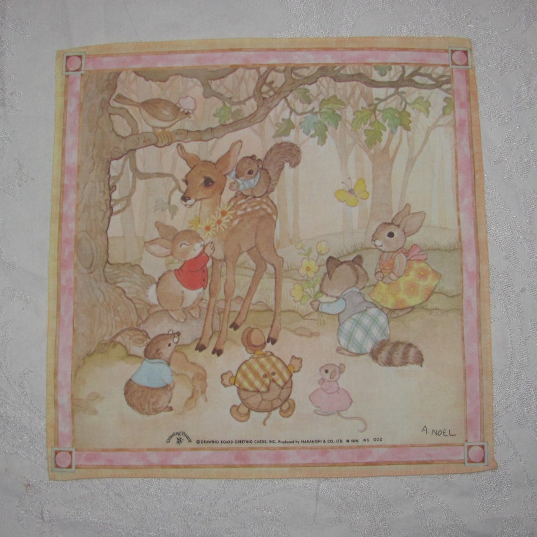 Vintage Drawing Board Greeting Cards Hankie, Fabric Panel - Whimsical ...
