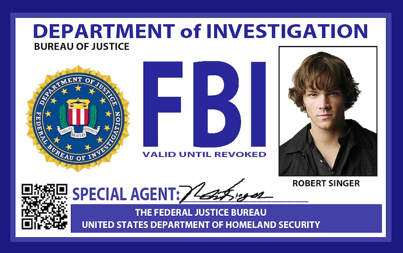 Supernatural "fbi" Badge- Season 1 Jared Padalecki "robert Singer" AKA ...