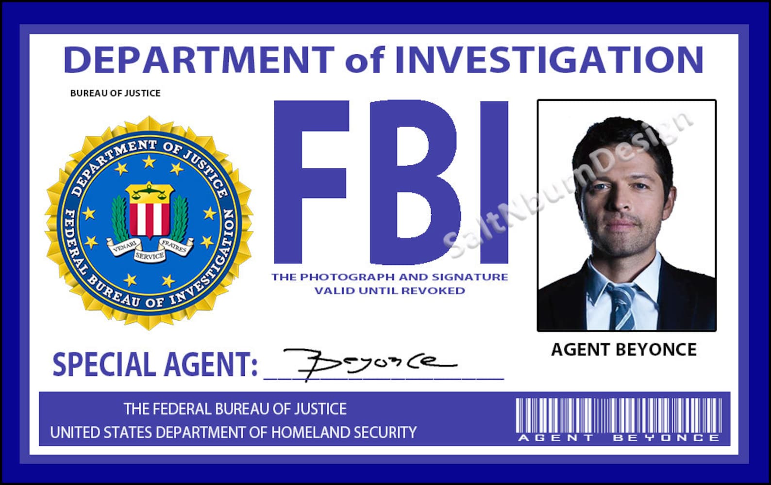 Supernatural FBI Badge agent Beyonce AKA Castiel - Etsy