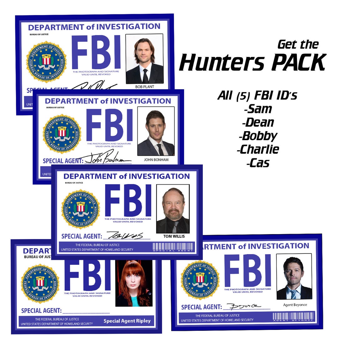 Supernatural "fbi" Badges- the Hunters 5 Pack (sam, Dean, Bobby ...