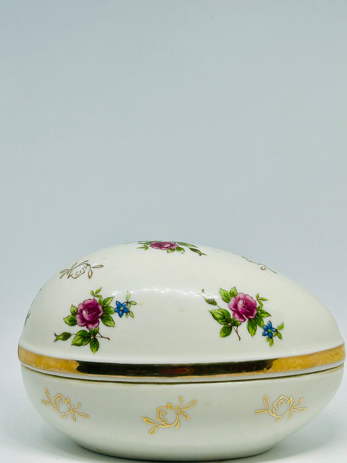 Vintage Ucagco Ceramic Egg Oval Rose Floral Jewelry Trinket Box - Etsy