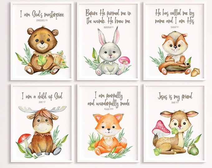 Kids Bible Verse Wall Art, Woodland Animals Wall Art, Scripture Prints ...