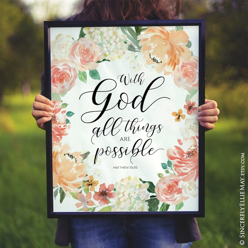 Matthew 19:26 Bible Verse Poster Christian Artwork Wall Art - Etsy Hong ...