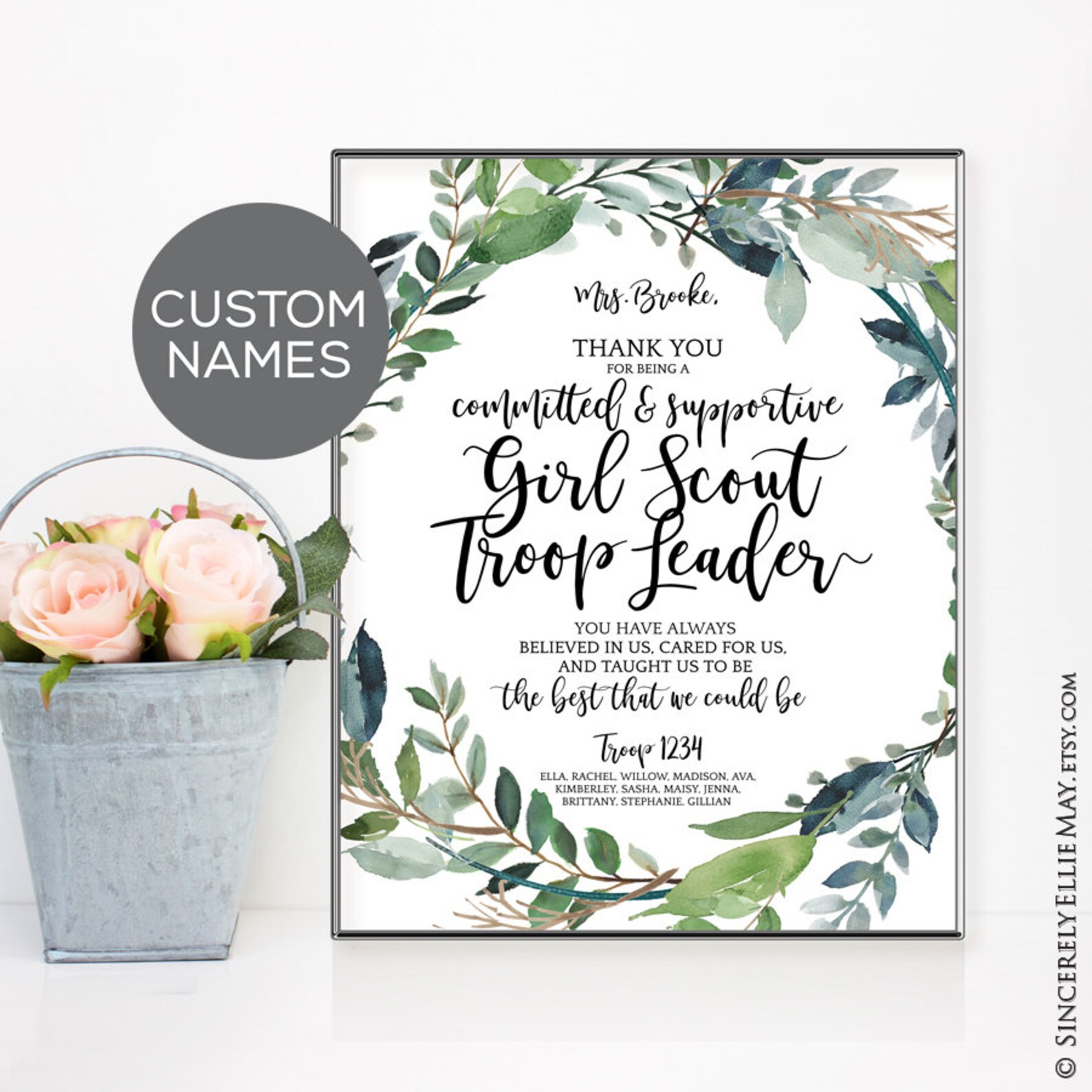 Girl Scout Troop Leader Gifts Custom Names Appreciation Wall | Etsy
