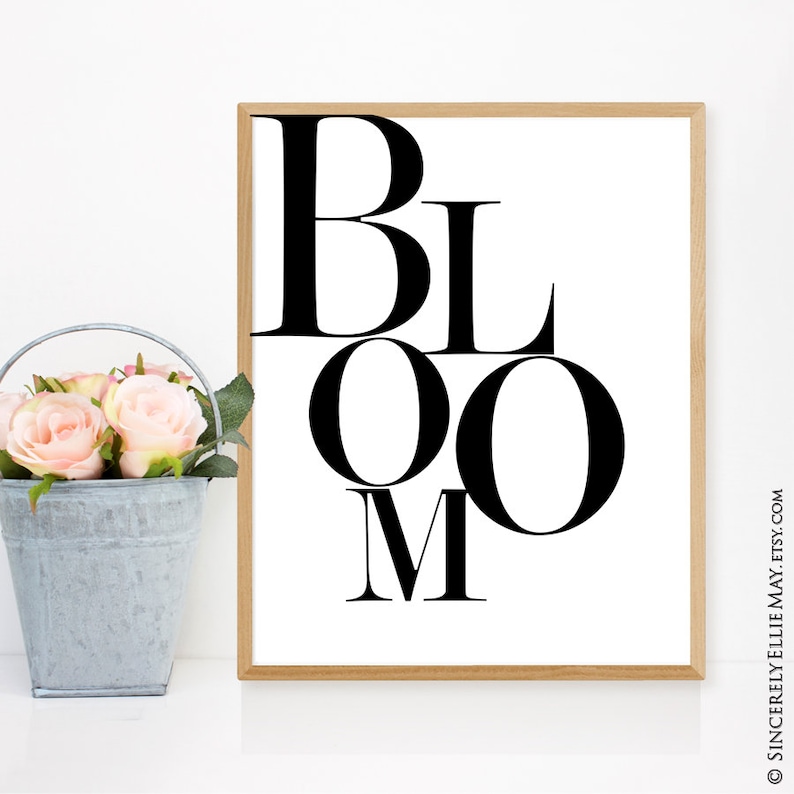 Bloom One Word Typography Modern Art Sign Positive Vibes | Etsy