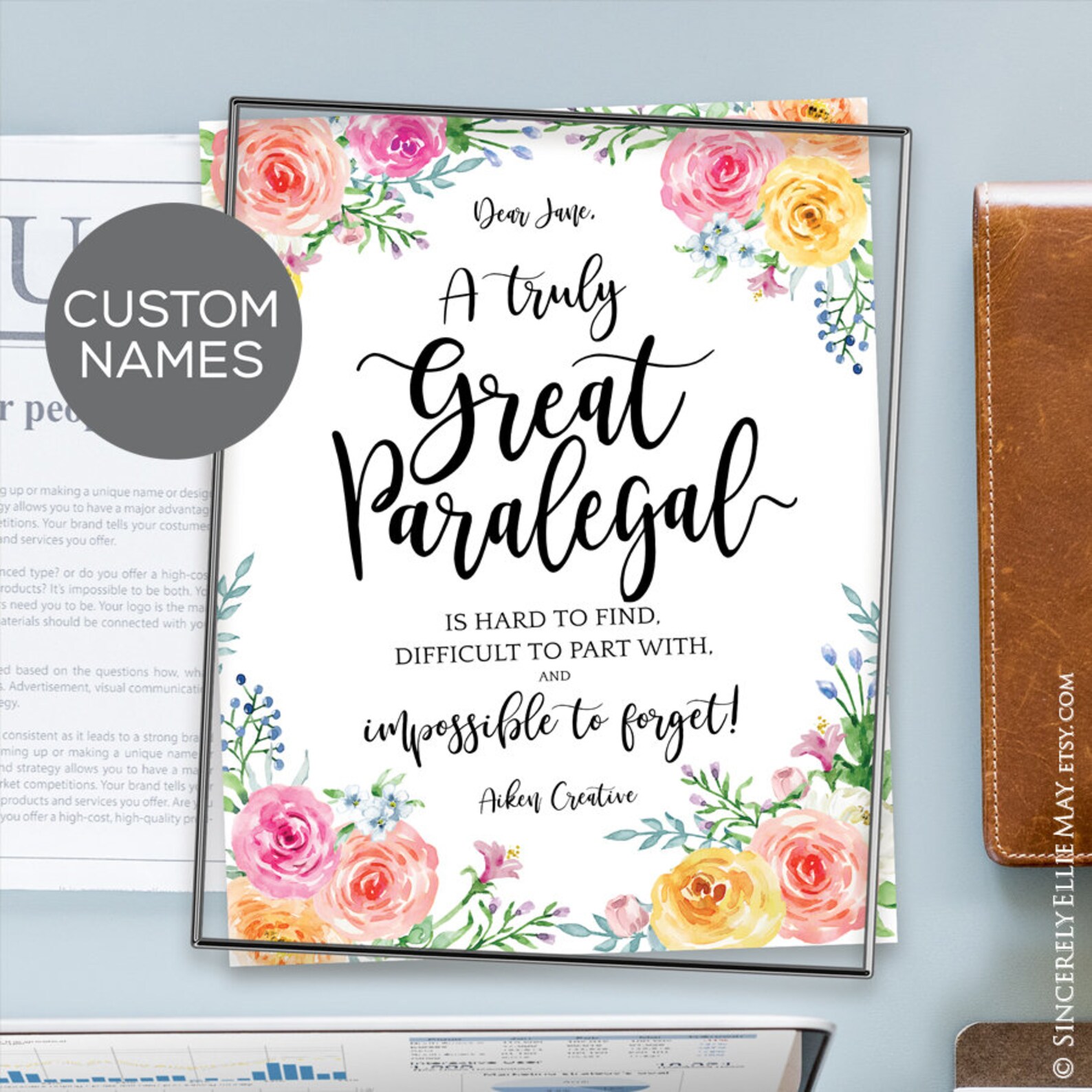 Paralegal Gifts Custom Appreciation Printable Sign, Thank You Card or ...