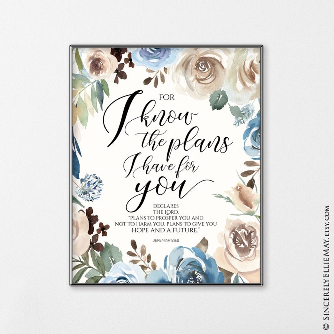 Bible Verse Poster Sign Jeremiah 29 11 Christian Wall Art Printable ...