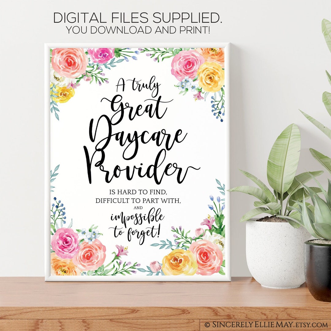 Daycare Provider Appreciation Printable Wall Art, Thank You Gift ...