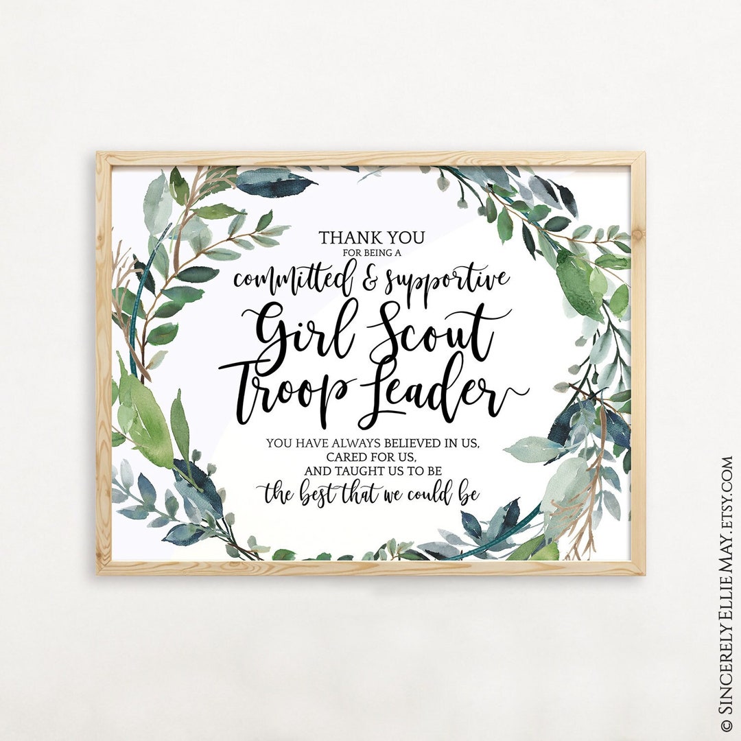 Girl Scout Troop Leader Appreciation Wall Art Vine Leaves Printable ...