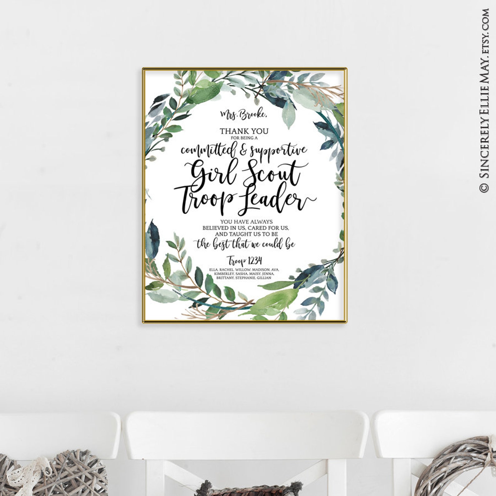 Girl Scout Troop Leader Gifts Custom Names Appreciation Wall | Etsy