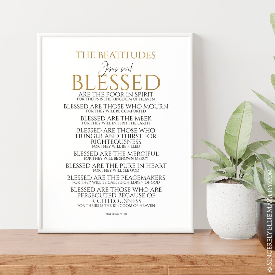 Beatitudes Blessed Sign Christian Wall Art Typography Large Prints ...