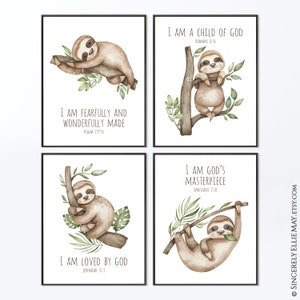 Sloth Baby Wall Art Nursery Digital Print, Christian Bible Verse ...