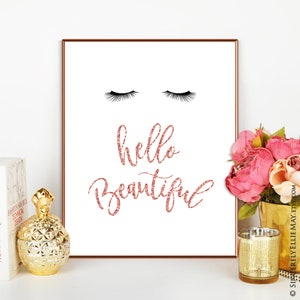 Hello Beautiful Quote Rose Gold Wall Art Positive Affirmation for Teen ...
