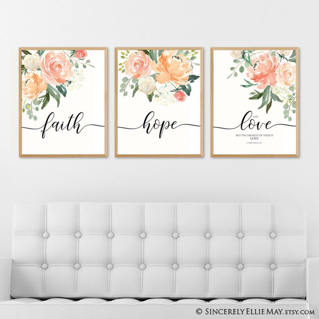 Faith Hope Love Wall Art Sign Gift Printables Set of 3 - Bible Verse ...