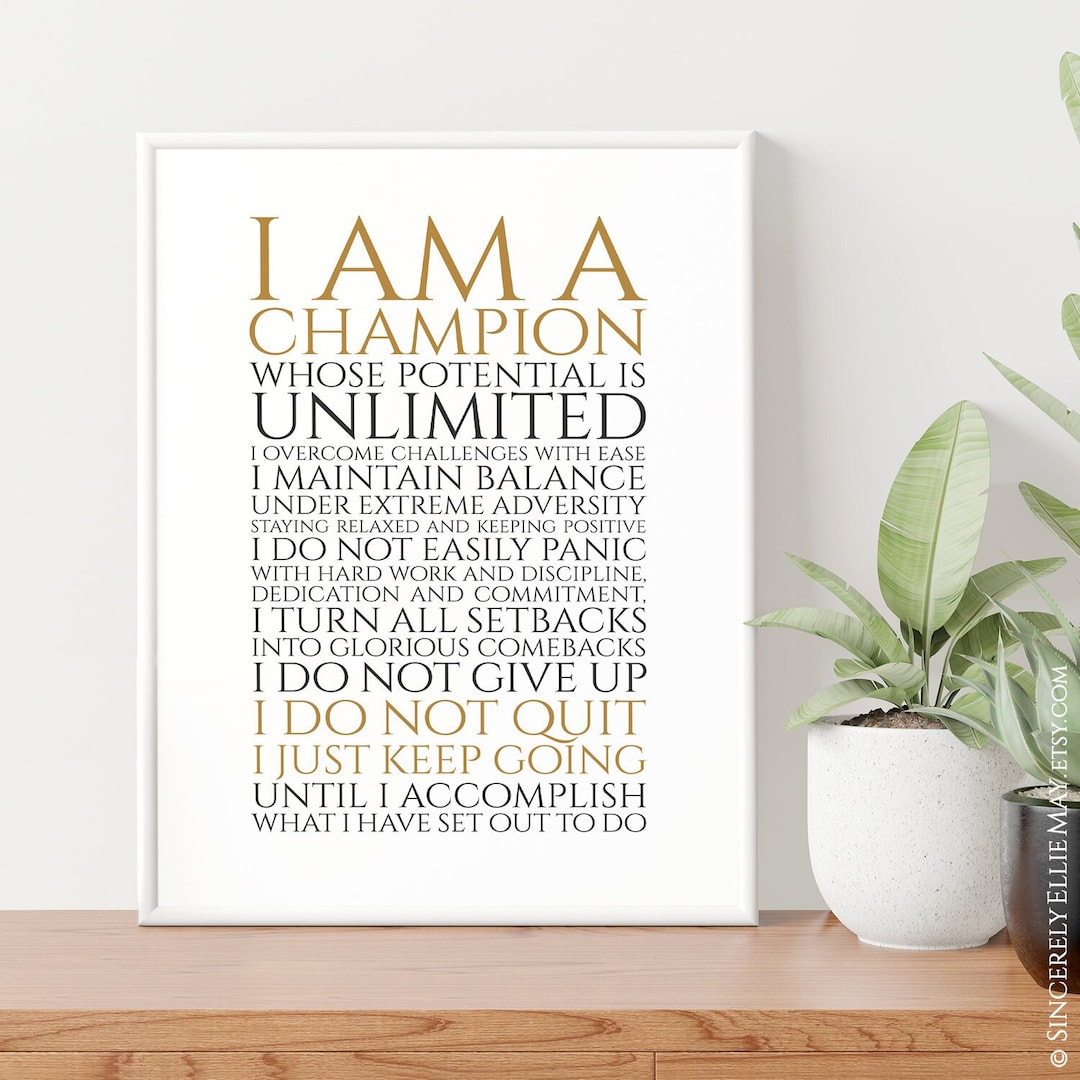 College Student Gift, Champion Motivational Quote Posters Great as Dorm ...