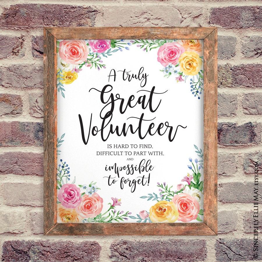 Volunteer Gifts of Appreciation, Thank You Printable Gift Wall Art Sign ...