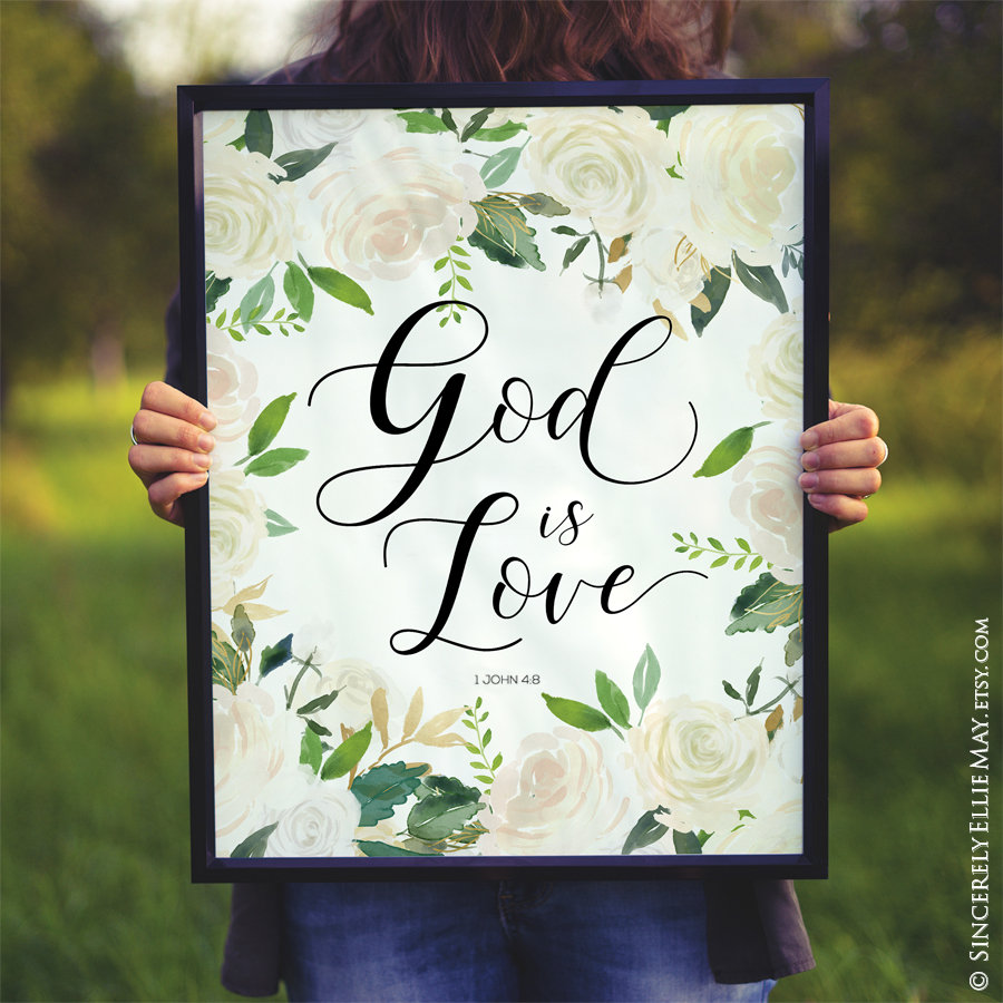 God Is Love Printable Christian Wall Art Sign 1 John 4:8 | Etsy