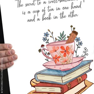Tea Book Lover Quote Wall Art Printable Gifts - Home Library Decor for ...
