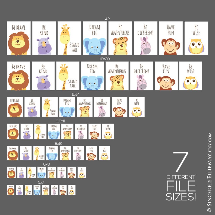 Kids Affirmation Wall Art Playroom Digital Prints - Cute Safari Jungle ...
