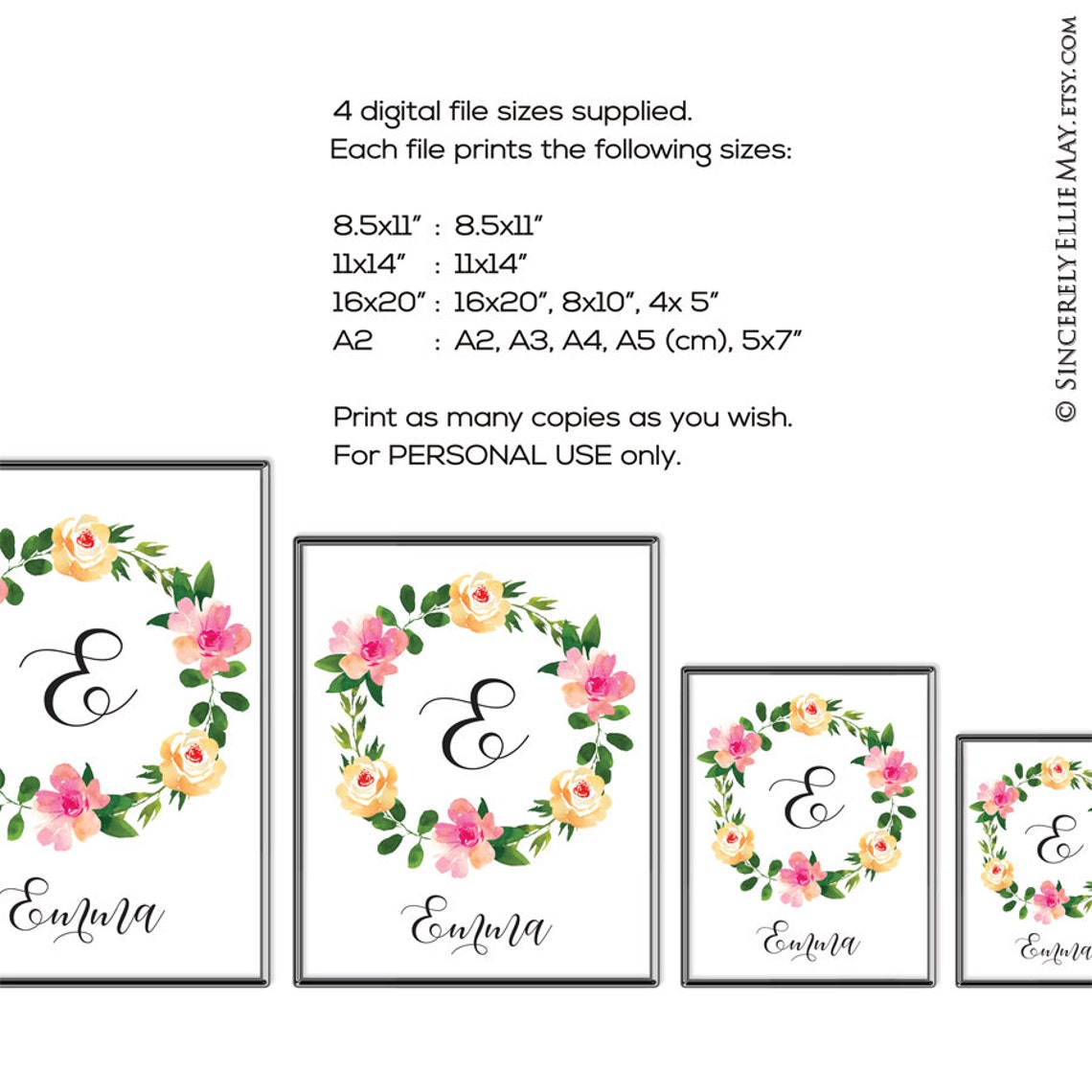 Personalized Name and Letter Wall Art Gift Custom Printable - Etsy ...