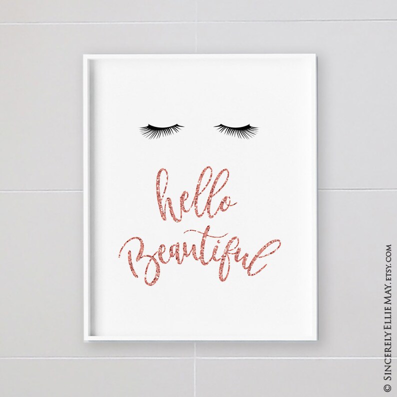 Hello Beautiful Quote Rose Gold Wall Art Positive | Etsy