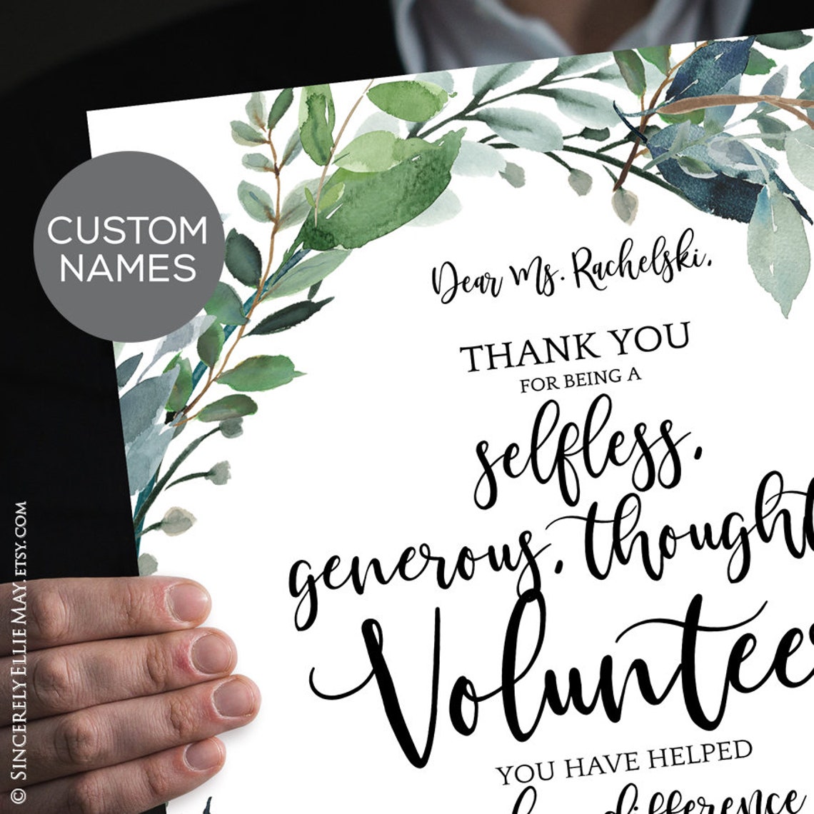 Volunteer Appreciation Custom Poster Gifts, Personalized Thank You Card ...