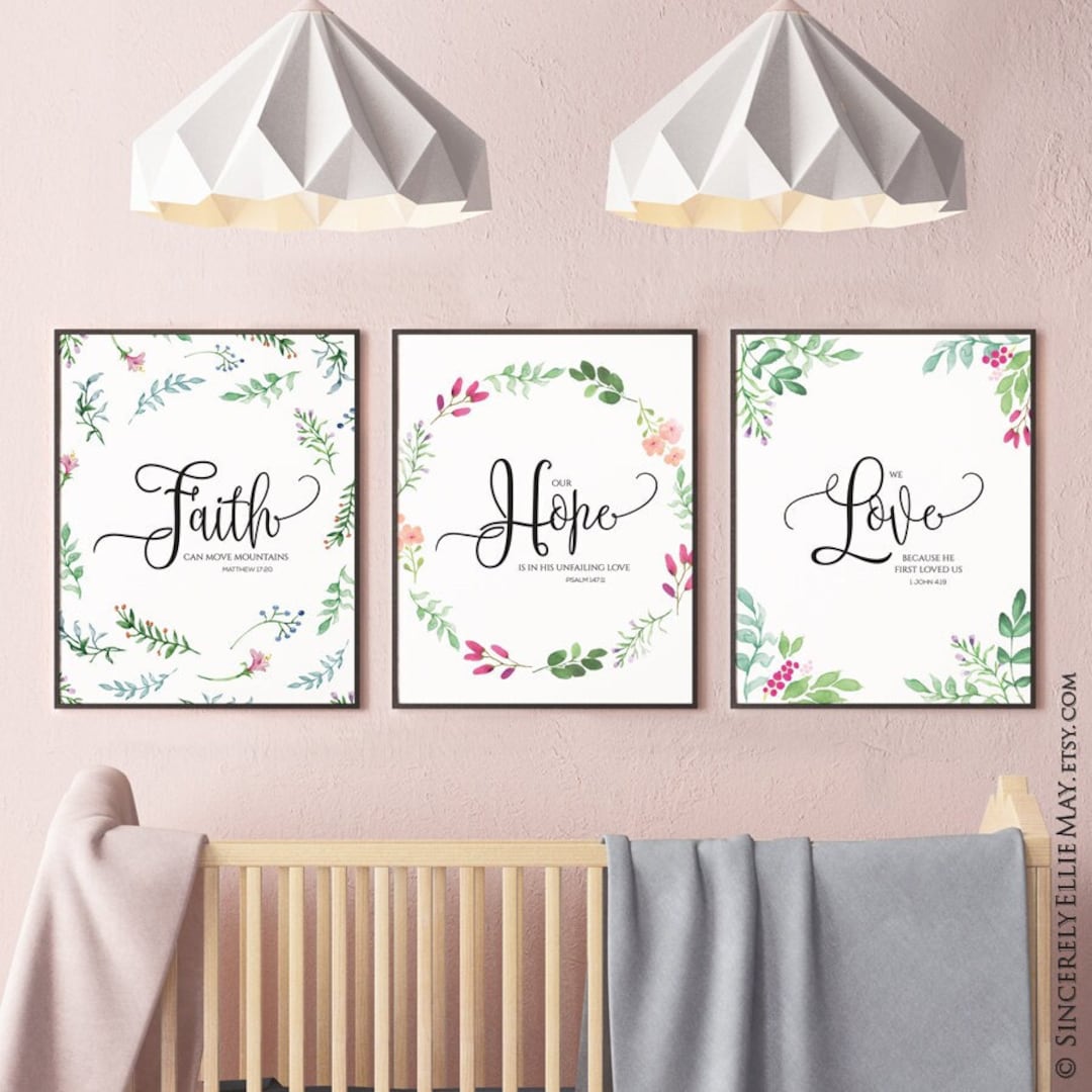 Faith Hope Love Wall Art Sign Gift Printables Set of 3 - Bible Verse ...