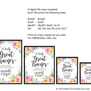 Trainers Gifts Appreciation Wall Art - Thank You Best Trainer Printable ...