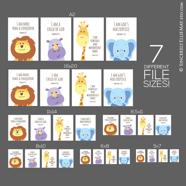 Kids Safari Animals Nursery Bible Verse Wall Art Sunday School | Etsy