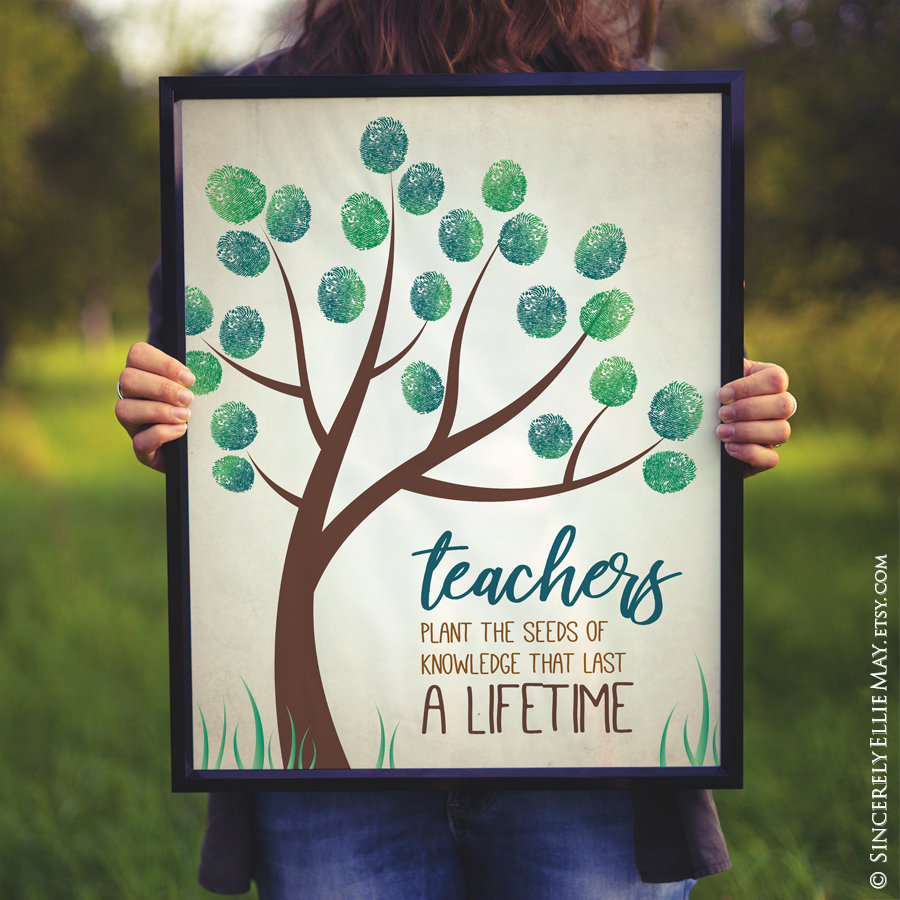 Fingerprint Tree Teacher Appreciation Retirement Printable | Etsy