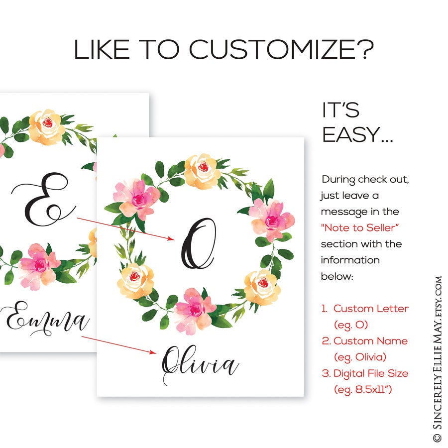 Personalized Name and Letter Wall Art Gift Custom Printable - Etsy ...