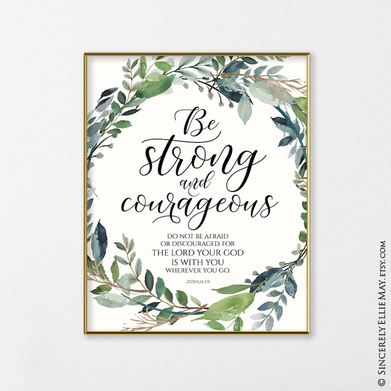 Joshua 1:9 Be Strong and Courageous Bible Verse Poster Sign on | Etsy ...