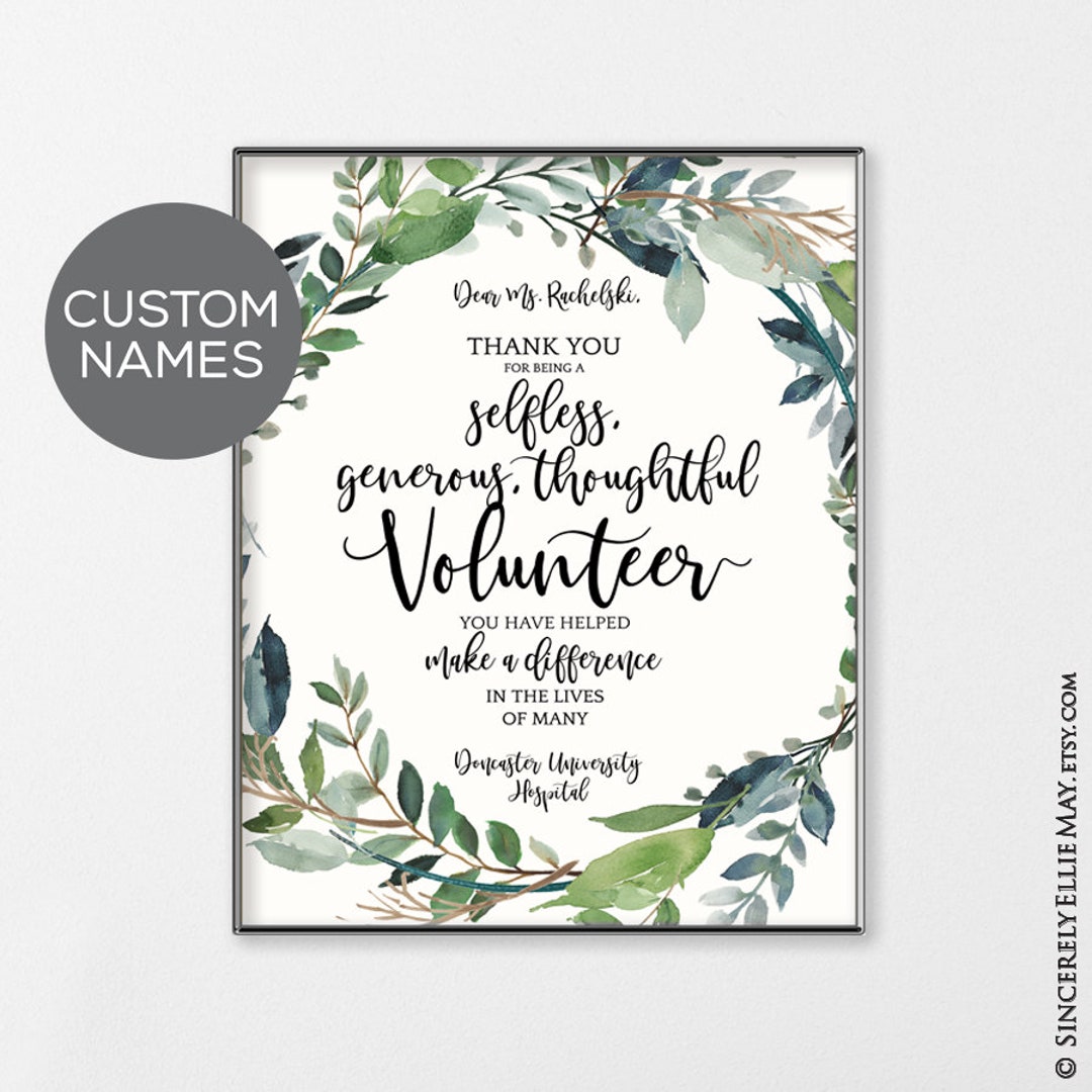 Volunteer Appreciation Custom Poster Gifts, Personalized Thank You Card ...