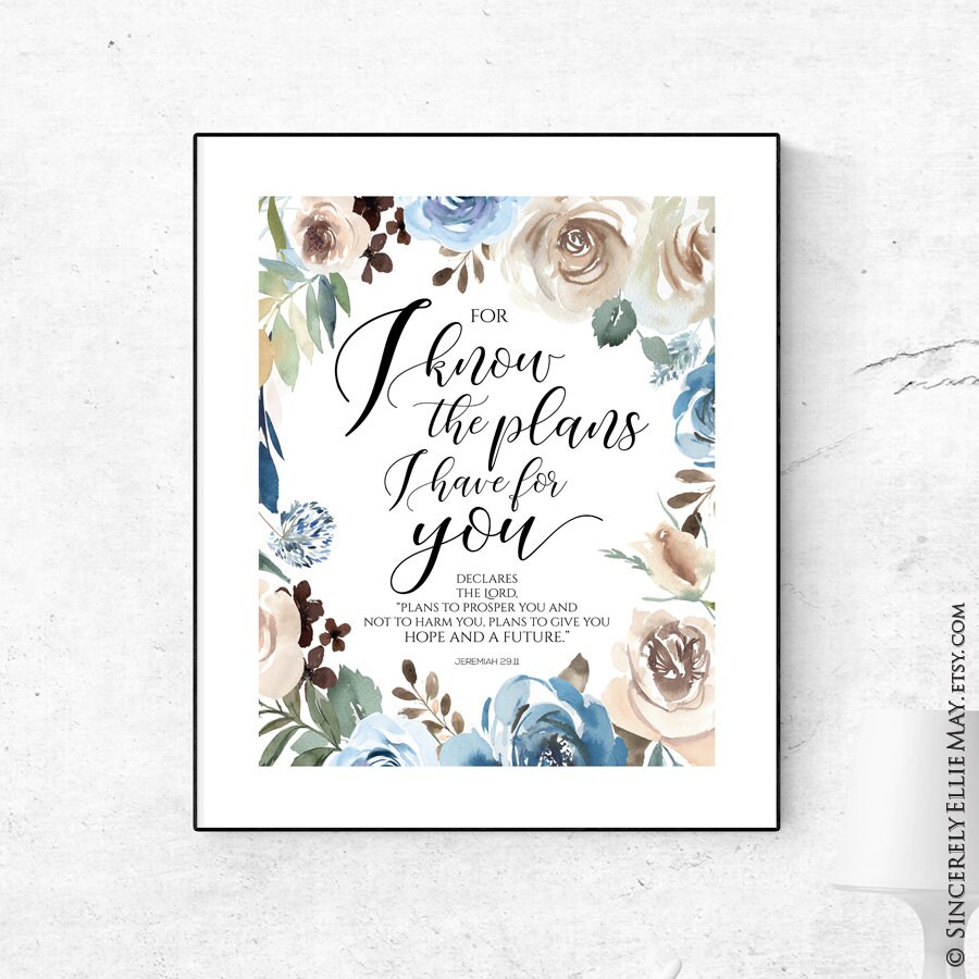 Bible Verse Poster Sign Jeremiah 29 11 Christian Wall Art | Etsy