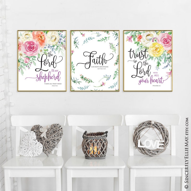 Faith Posters Wall Art Set Of 3 Christian Bundle Bible | Etsy