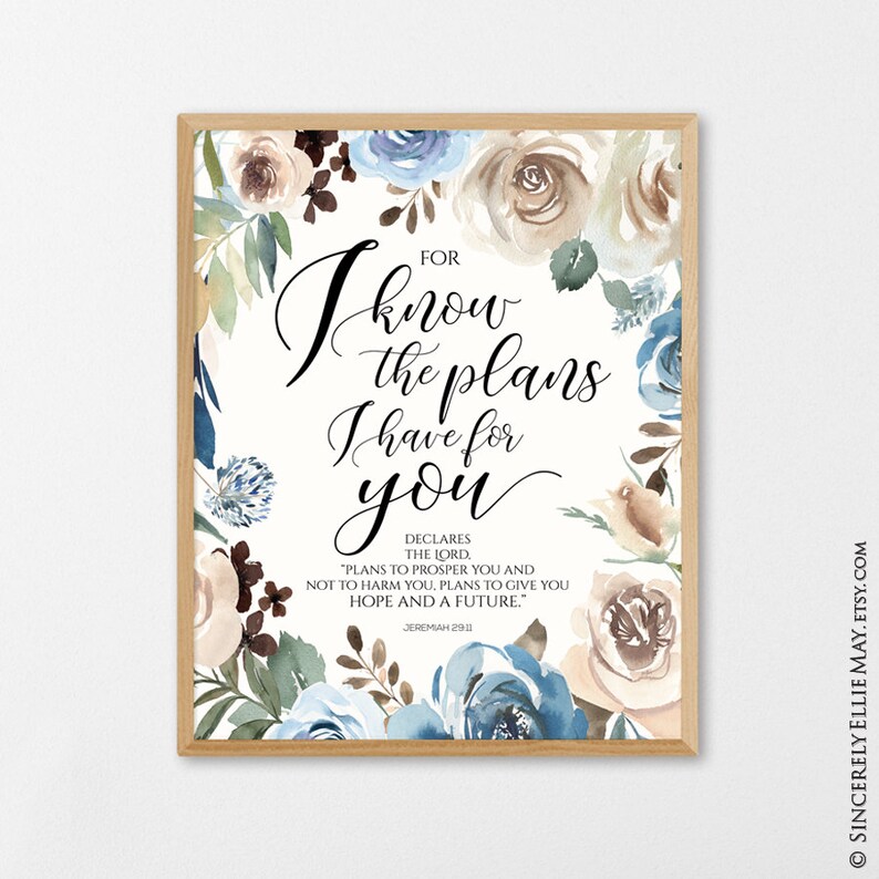 Bible Verse Poster Sign Jeremiah 29 11 Christian Wall Art | Etsy