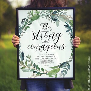 Joshua 1:9 Be Strong and Courageous Bible Verse Poster Sign on Staying ...